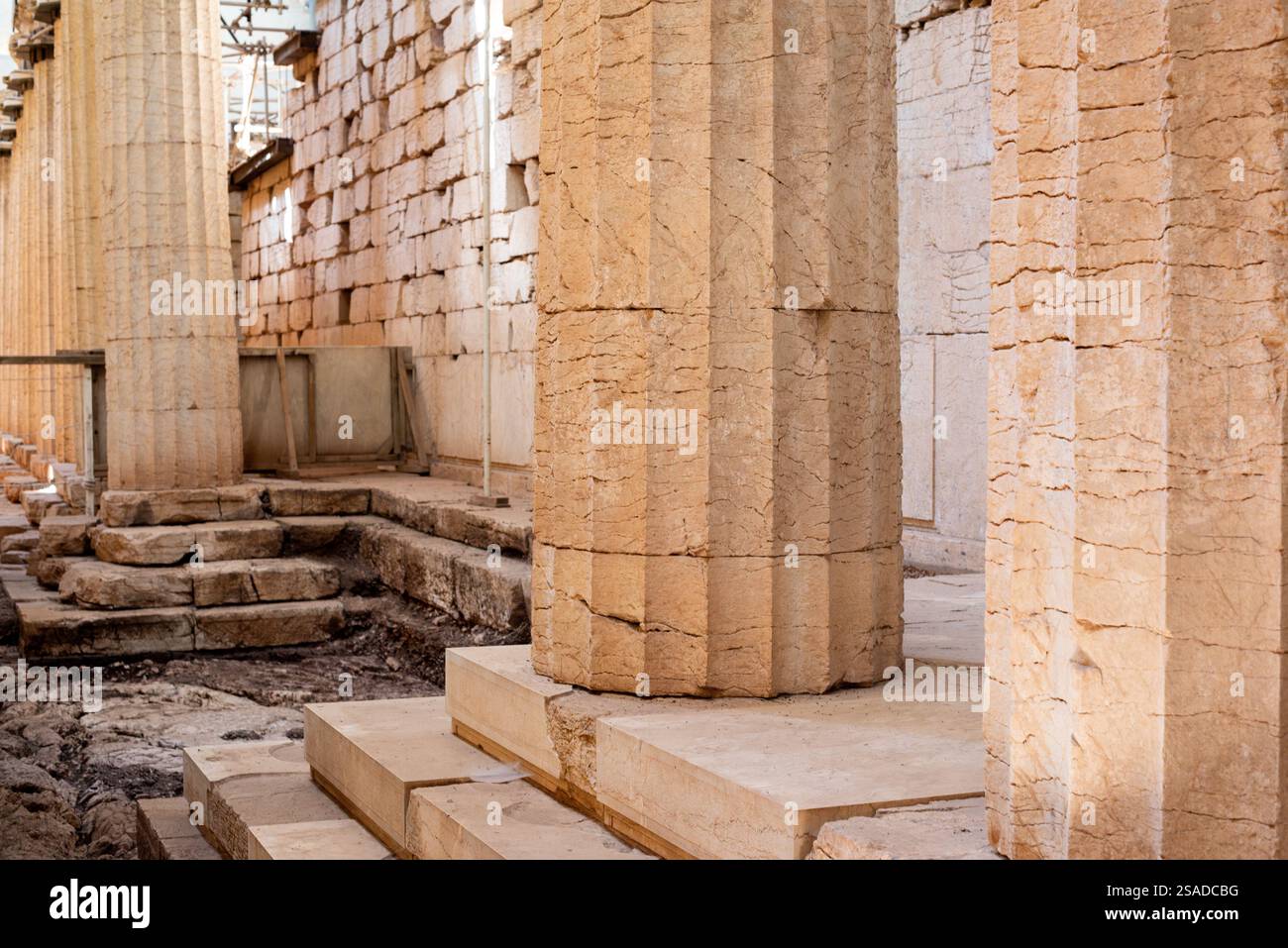 Peloponnese, Grece. Detail of doric fluted columns at Temple of Apollo ...