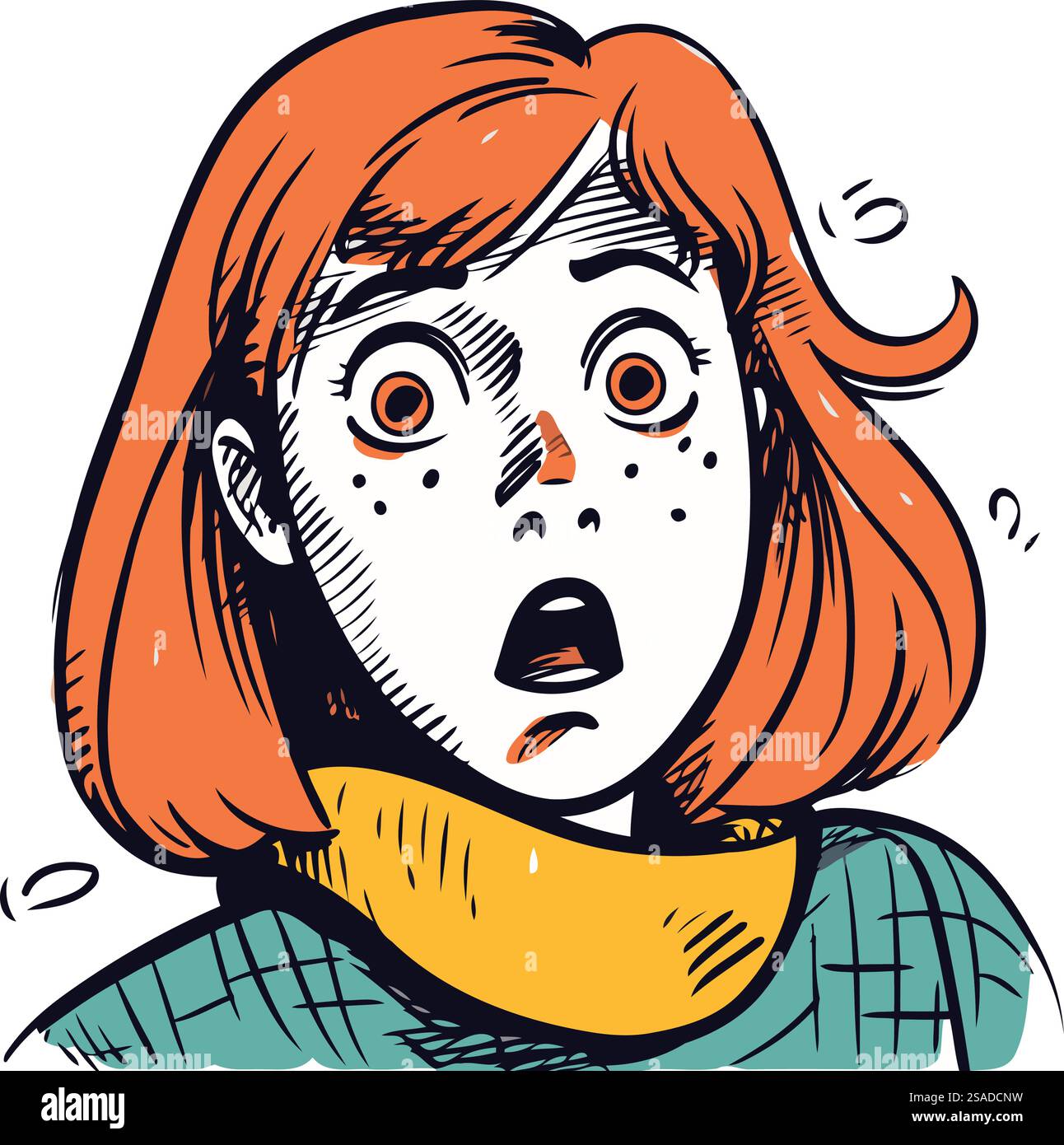 Scared woman. Vector illustration of a girl with red hair Stock Vector ...