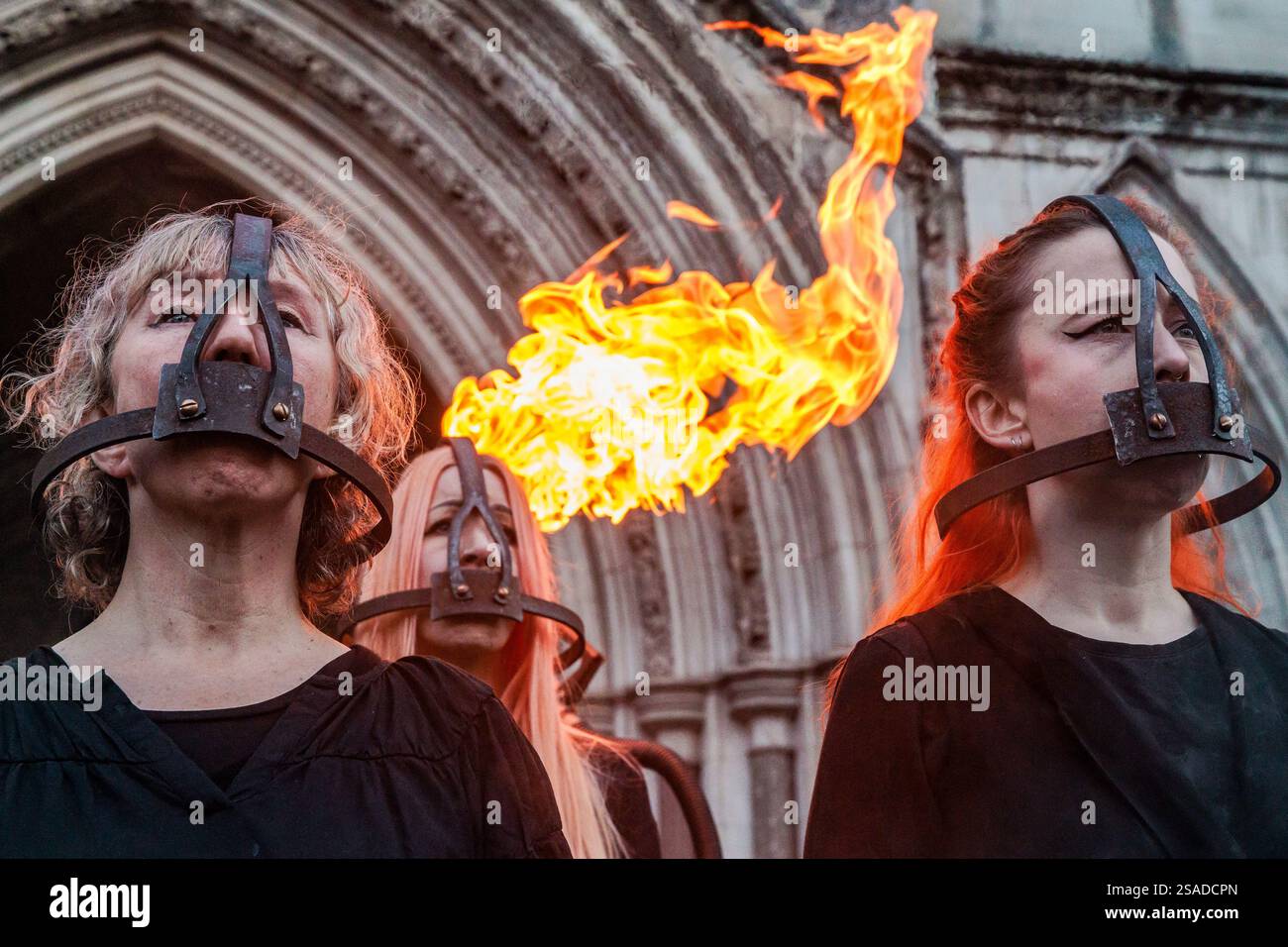 London, UK. 29th January, 2025. Three women are pictured wearing Scold ...