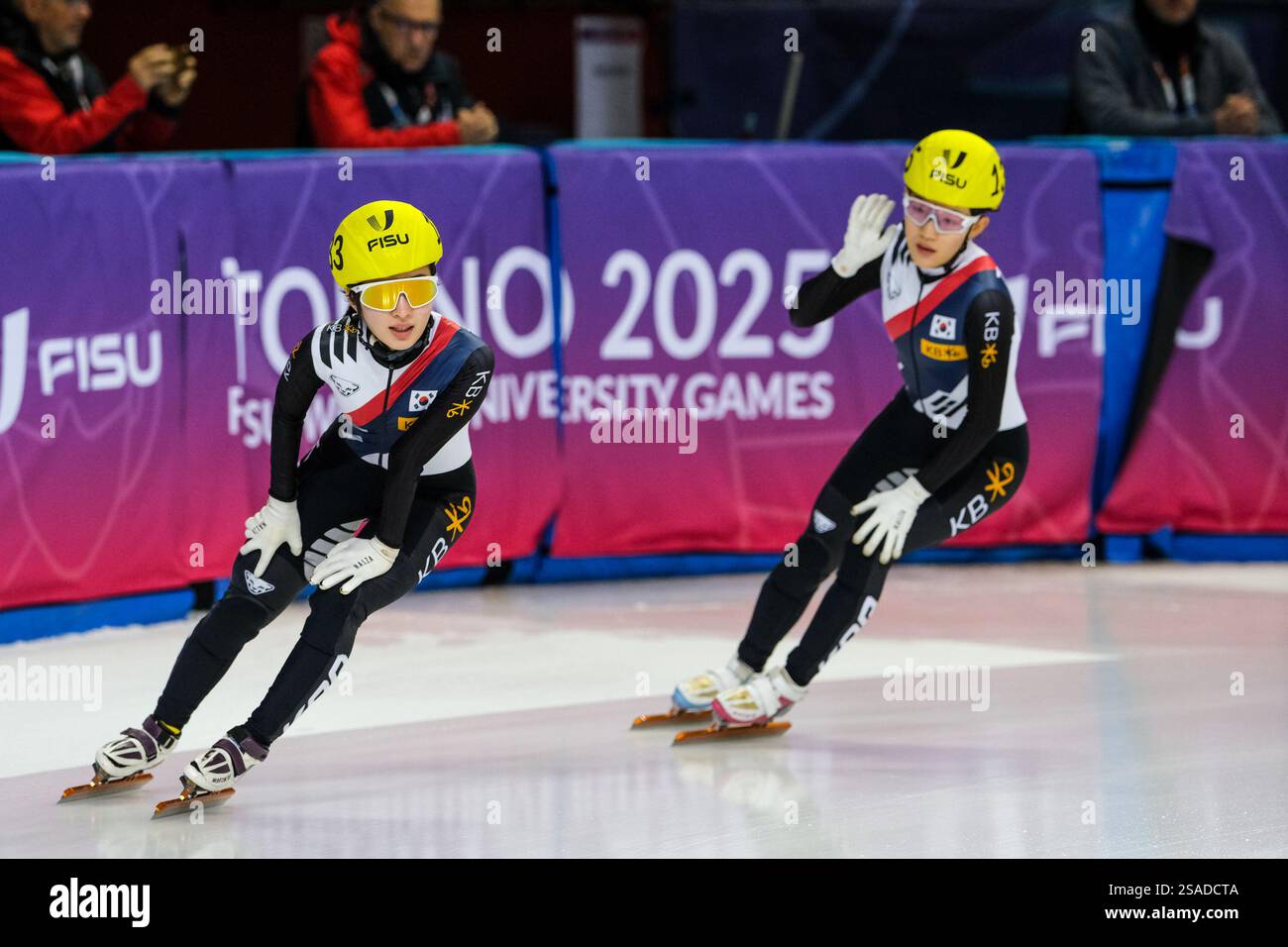 Gilli Kim (KOR) (L) wins the gold medal during the Short Track Speed ...