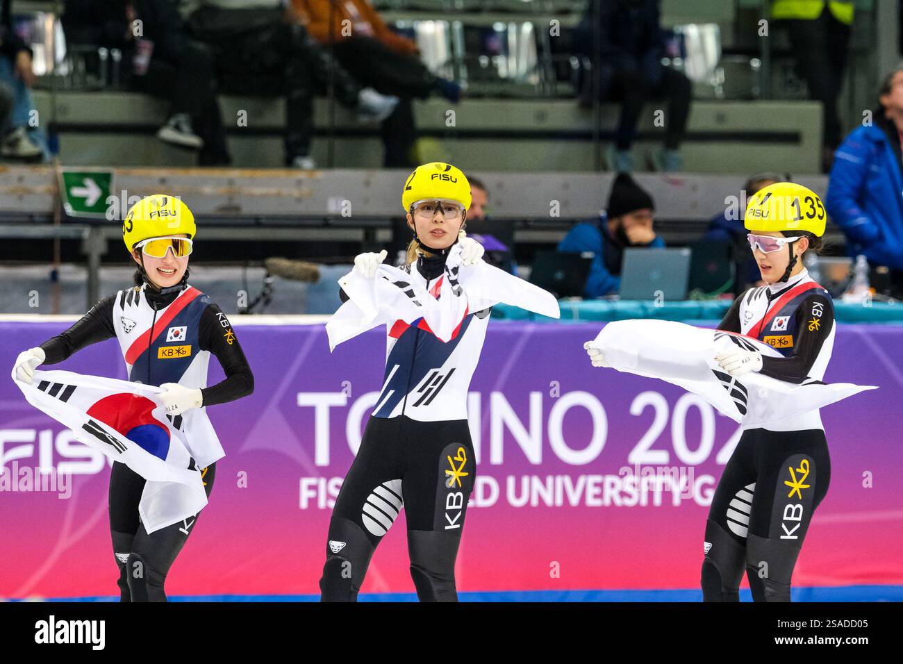 (L to R) Gilli Kim, Kim Geonhee Kim and Whimin Seo (KOR) seen during ...