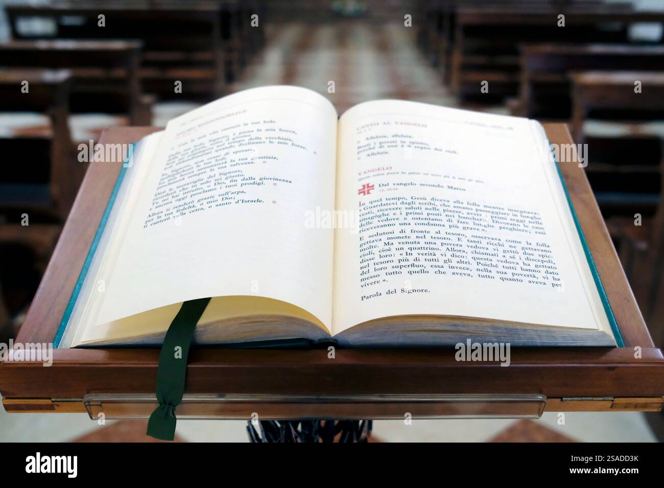 Open bible in a catholic church. Sacred text. Treviso. Italy Stock ...