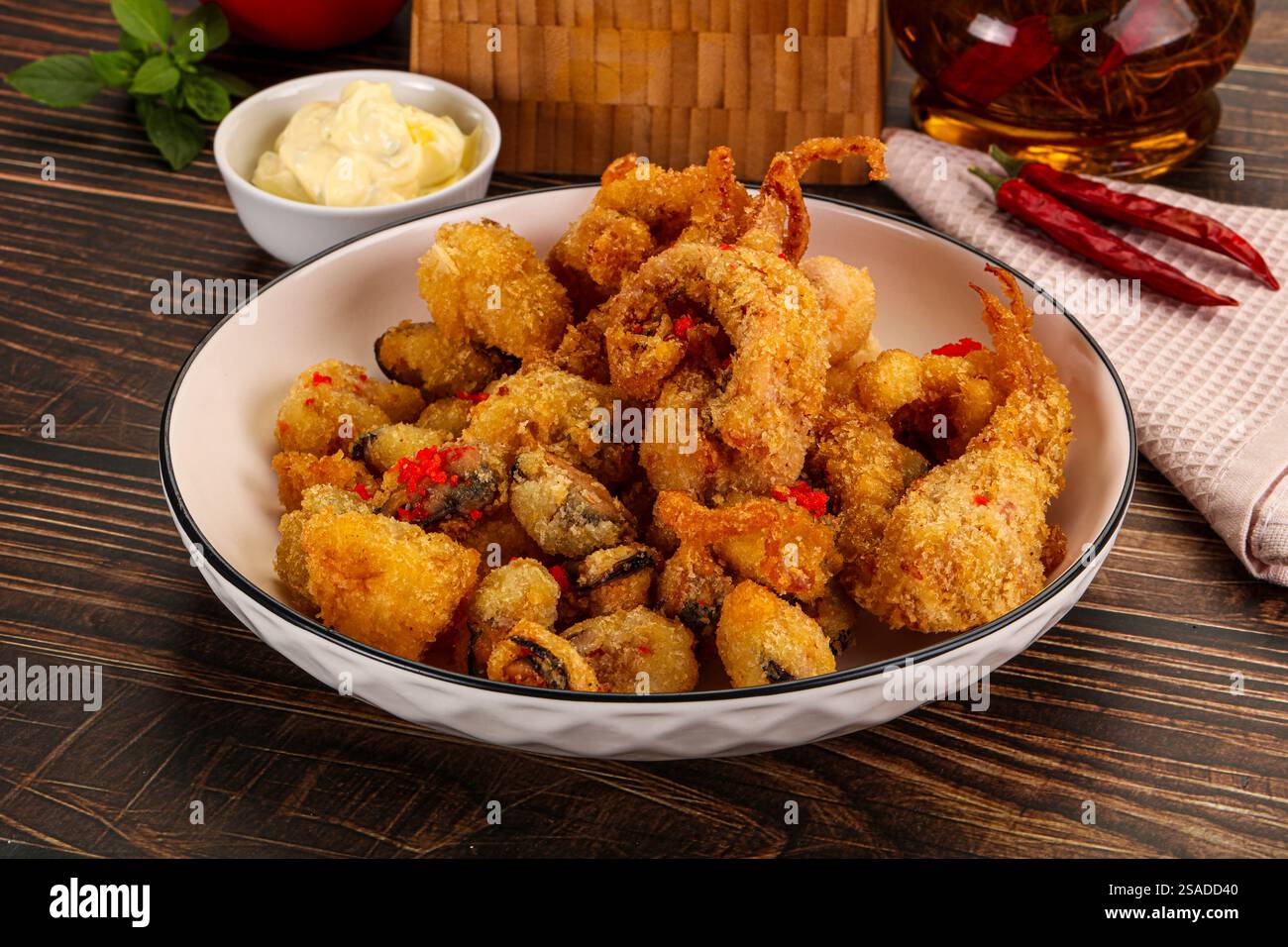 Fritto misto - deep fried seafood mix - calamari, prawn, fish, mussels ...