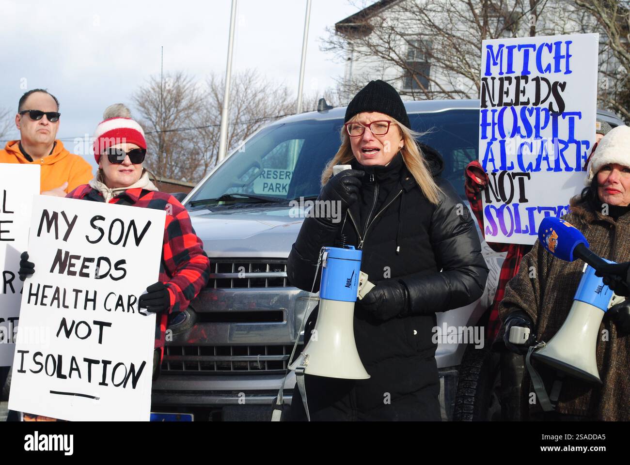 Beverley Murphy speaks to a crowd of protesters at Her Majesty's ...