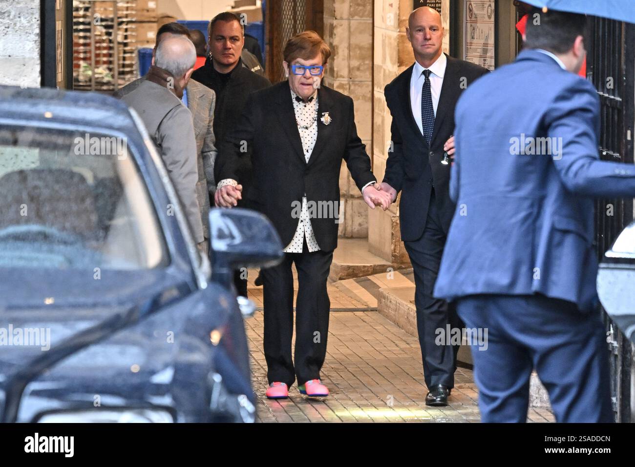 Elton John is seen exiting Valentino show during Haute Couture Fashion ...