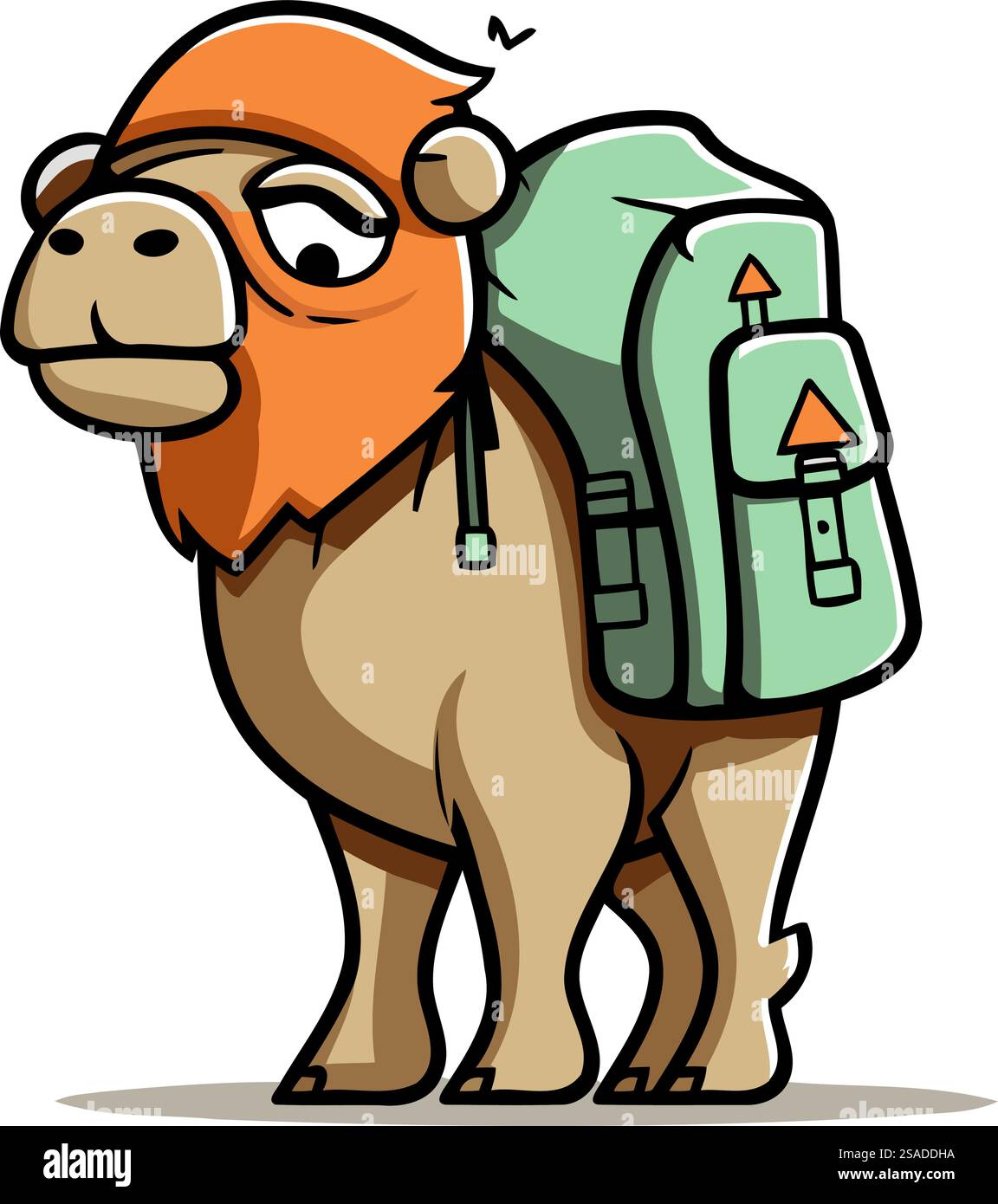 Cartoon illustration of a camel with a backpack. Vector illustration ...