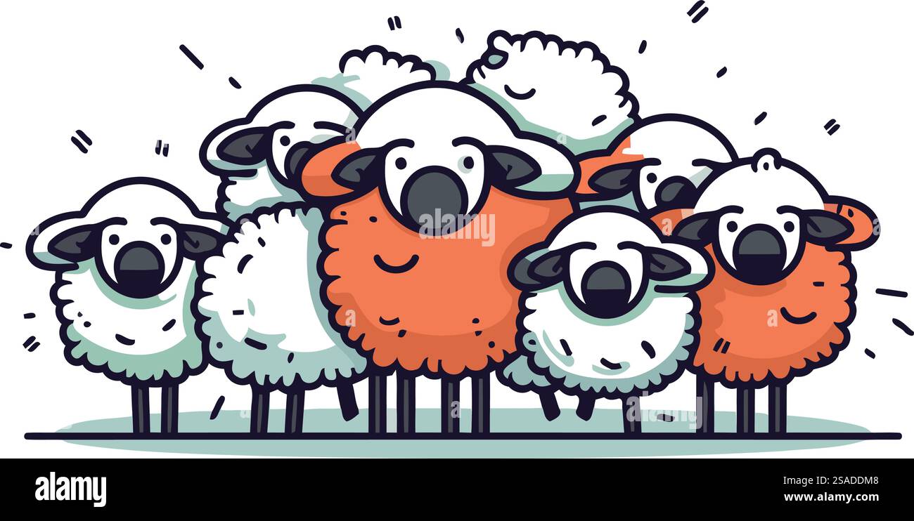 Flock of sheep. Cute cartoon animals. Vector illustration Stock Vector ...