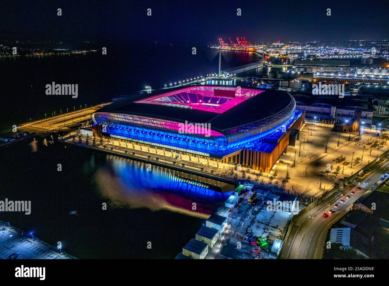 A view taken from a drone of Everton's new stadium at Bramley-Moore ...