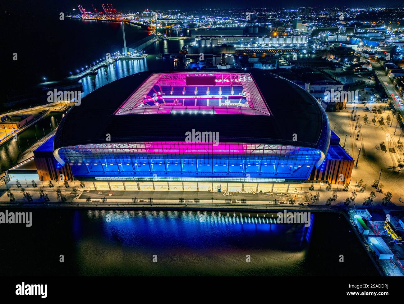 A view taken from a drone of Everton's new stadium at Bramley-Moore ...