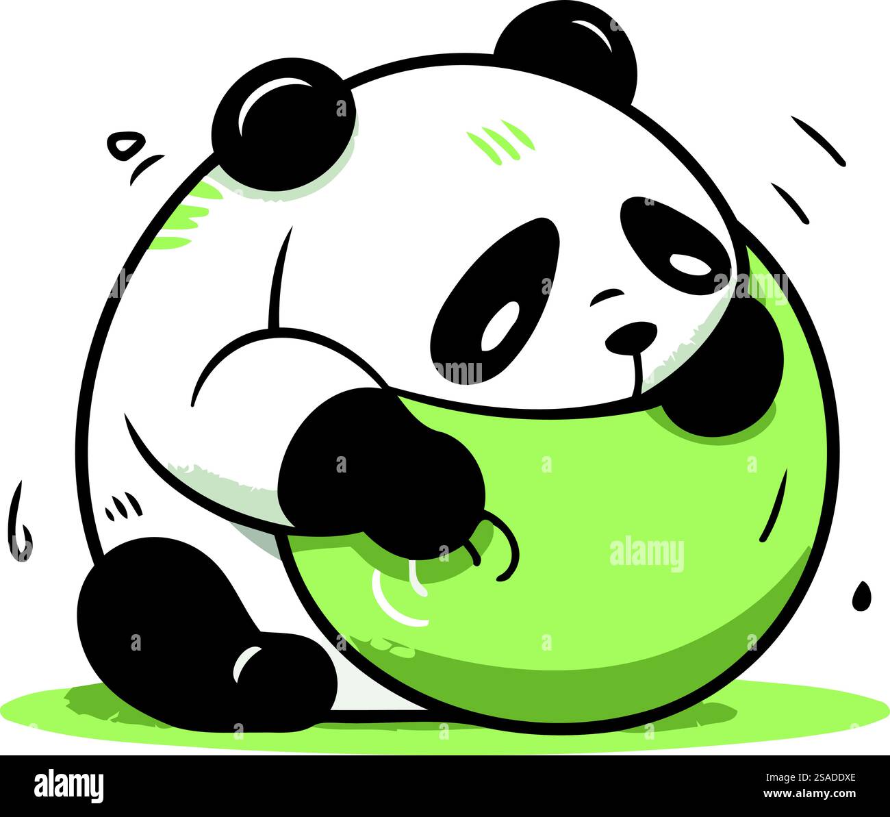 Cute panda eating a green apple. Vector illustration on white ...