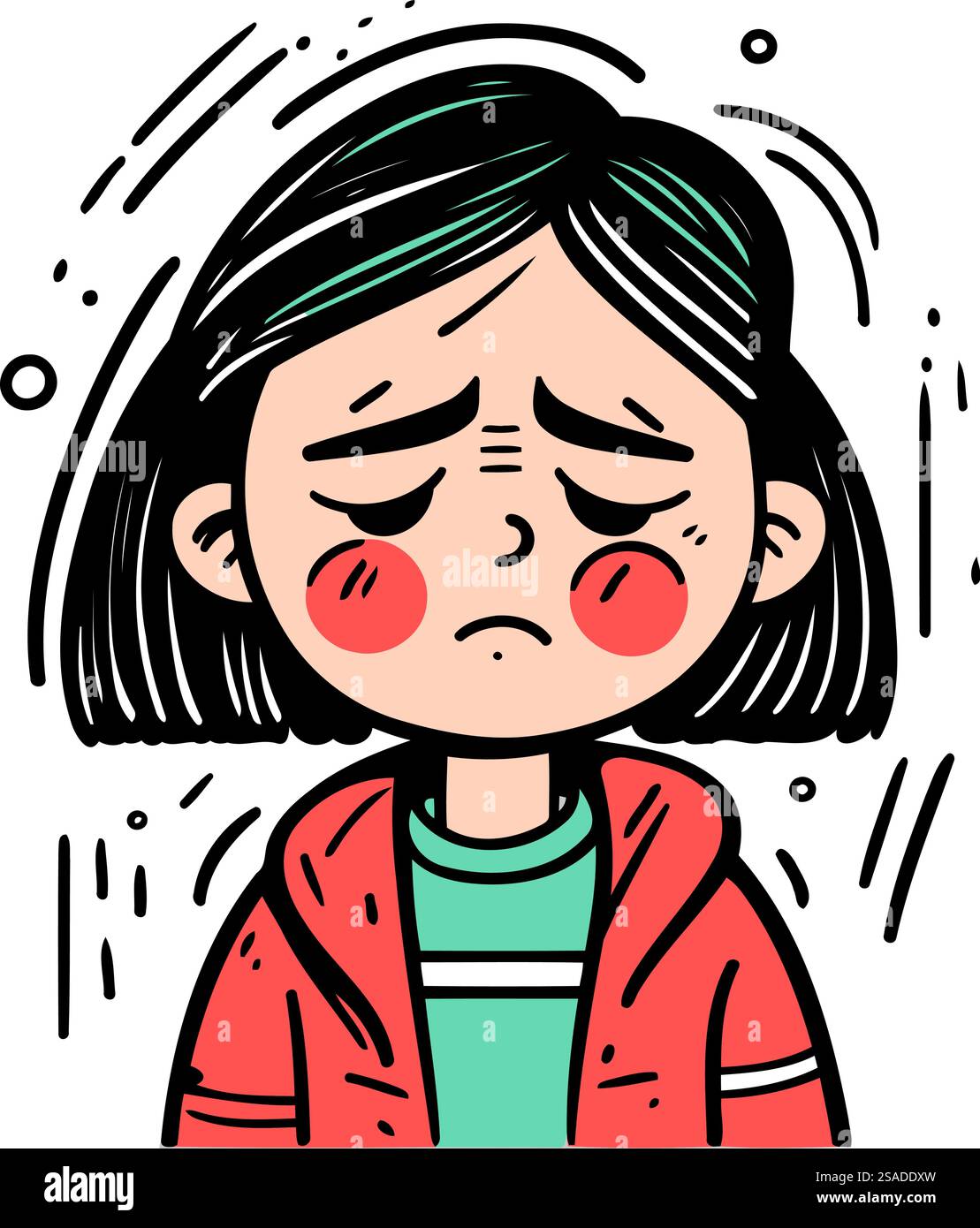 Crying girl with headache. Vector illustration in doodle style Stock ...