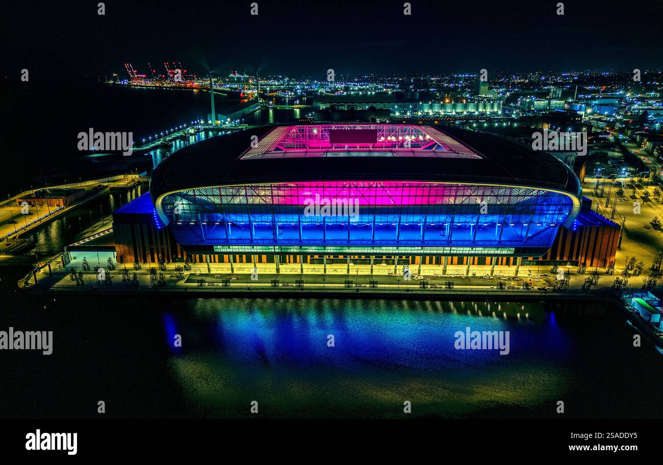 A view taken from a drone of Everton's new stadium at Bramley-Moore ...