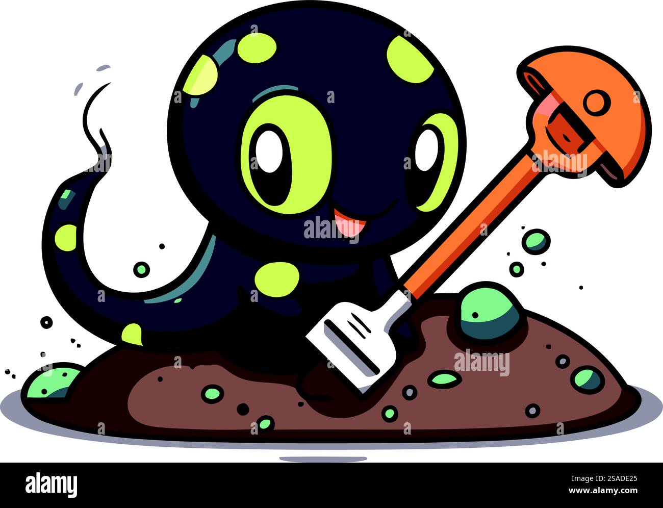 Octopus with shovel. Cute cartoon character. Vector illustration Stock ...