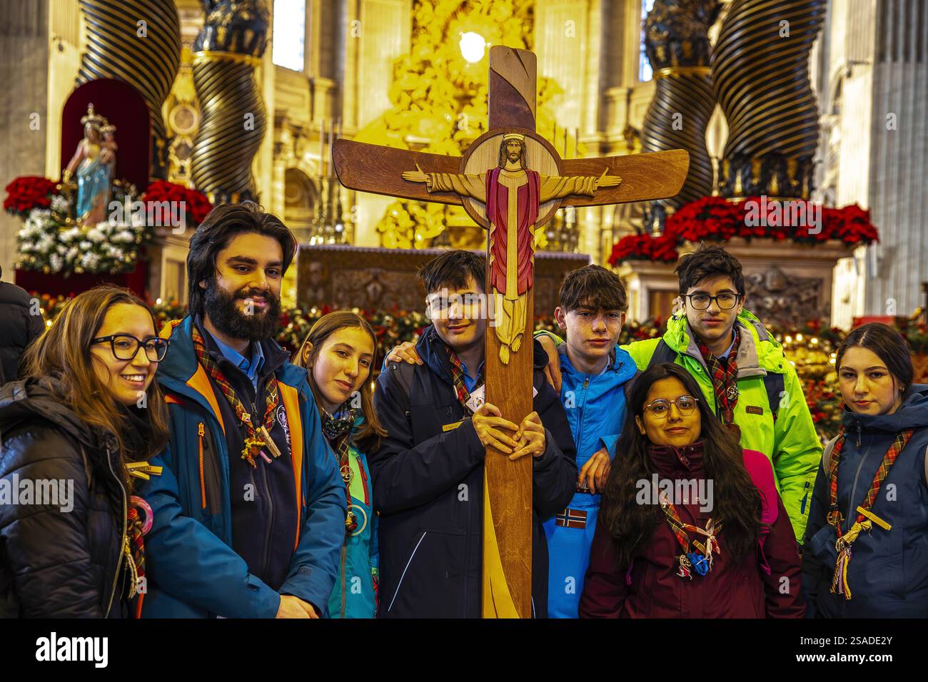 Young pilgrims in St. Peter's basilica during the Catholic Jubilee Year ...