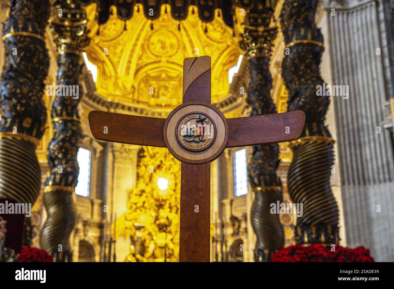Jubilee cross in St. Peter's basilica during the Catholic Jubilee Year ...