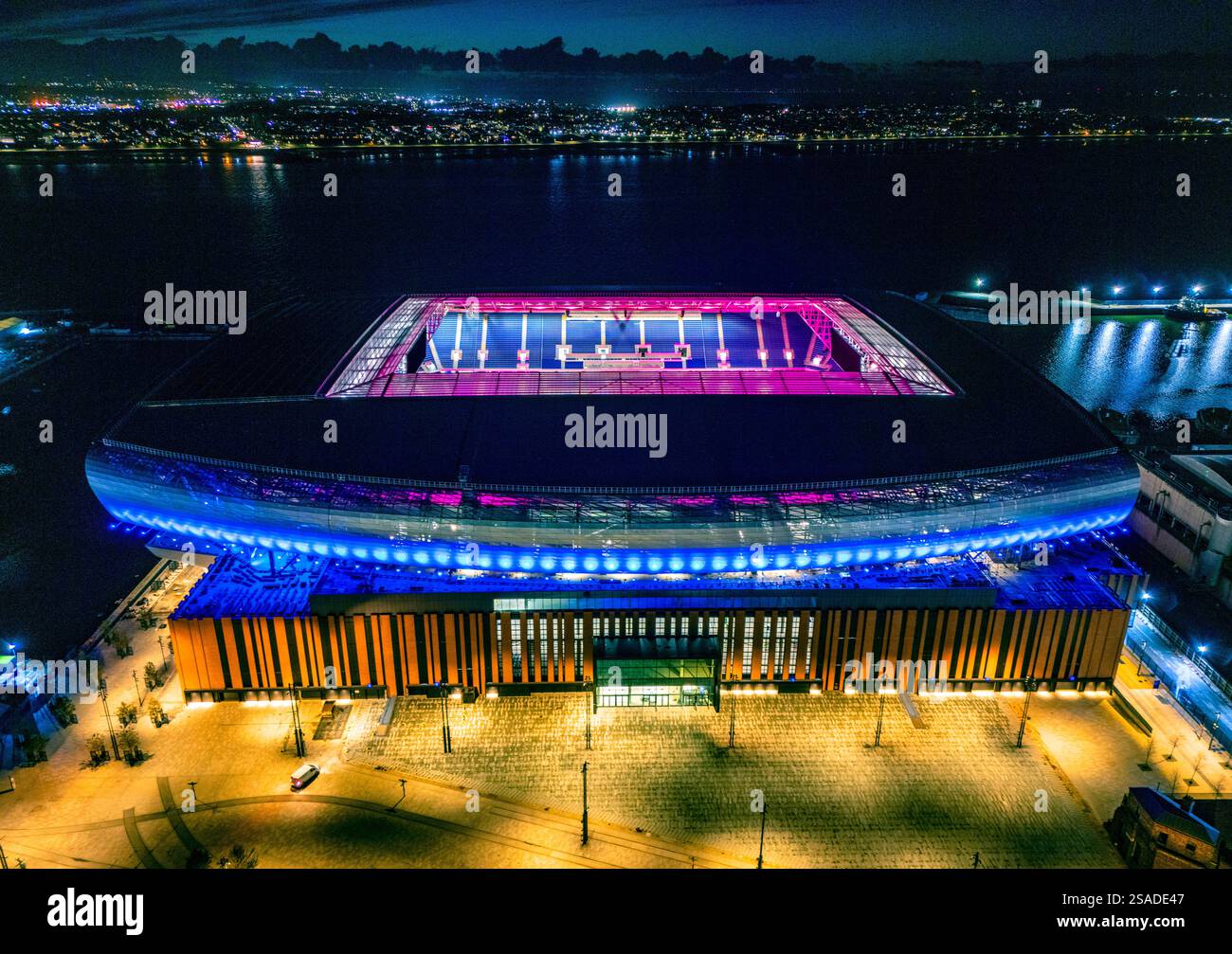 A view taken from a drone of Everton's new stadium at Bramley-Moore ...