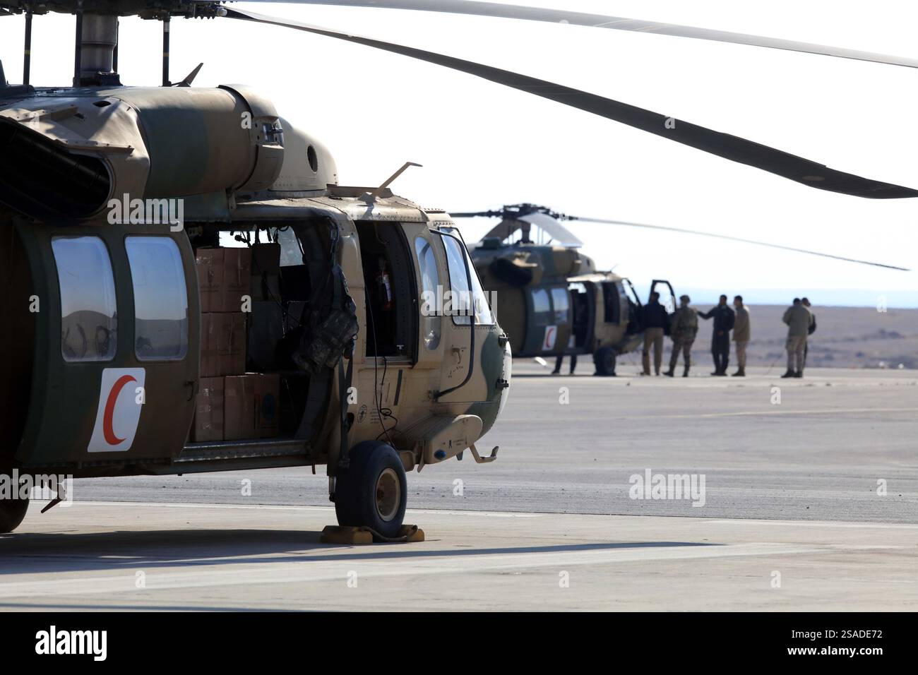 Zarqa, Jordan. 29th Jan, 2025. Jordanian military helicopters loaded up ...