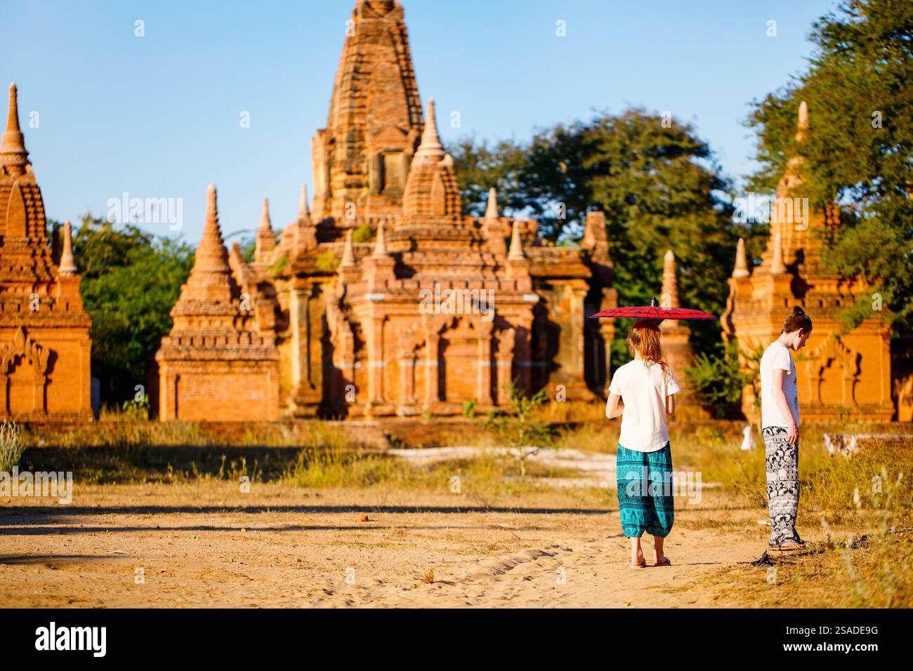 Kids brother and sister visiting ancient temples in Bagan Archeological ...