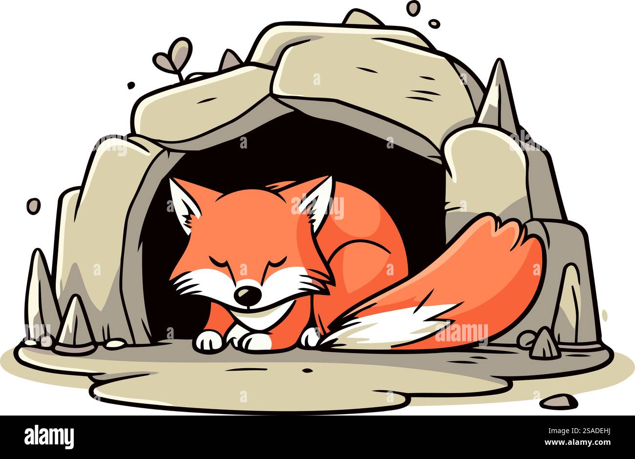 Cute fox in the cave. Vector illustration. Cartoon style Stock Vector ...