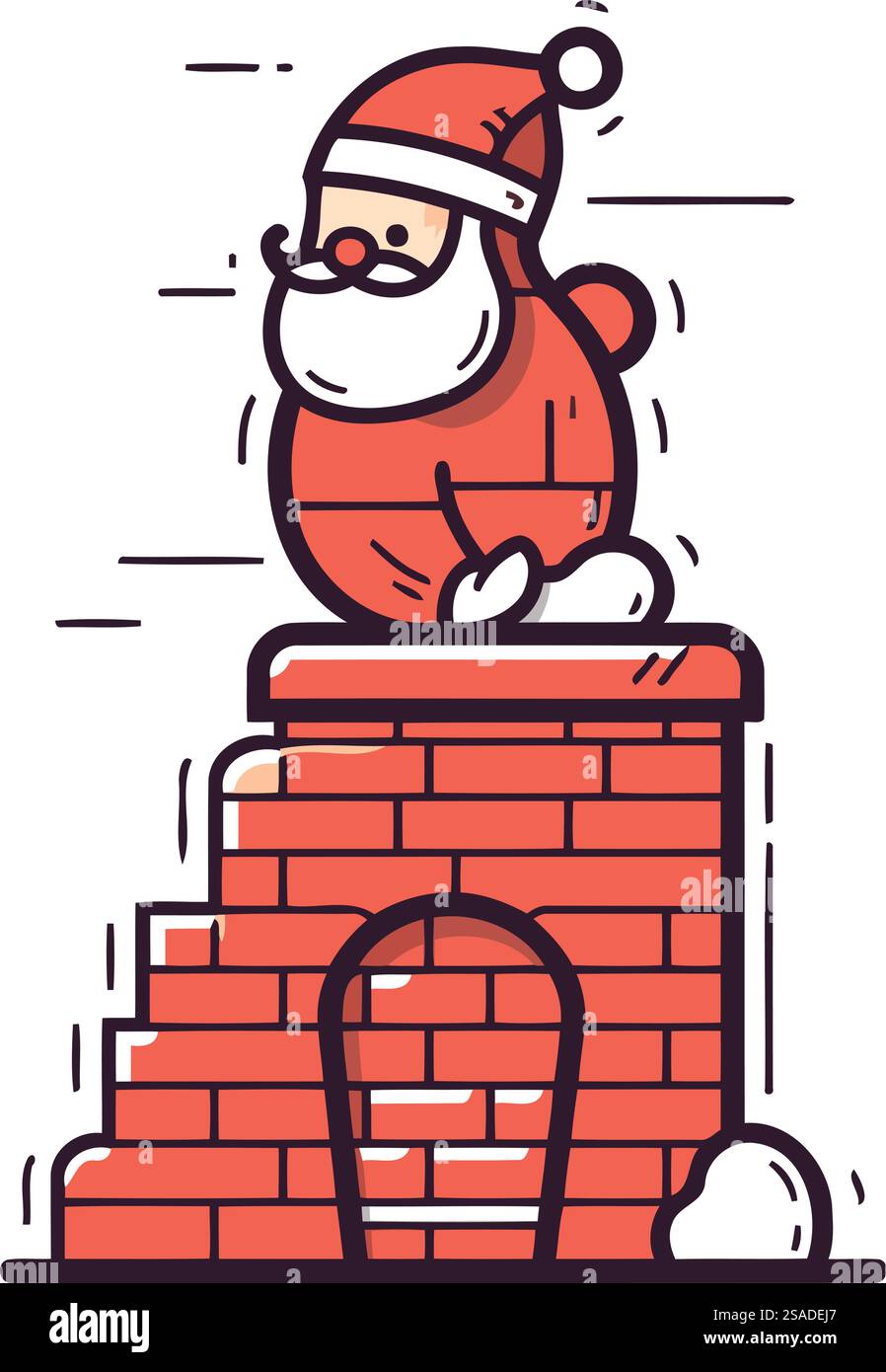 Santa Claus sitting on a chimney. Vector illustration in thin line ...