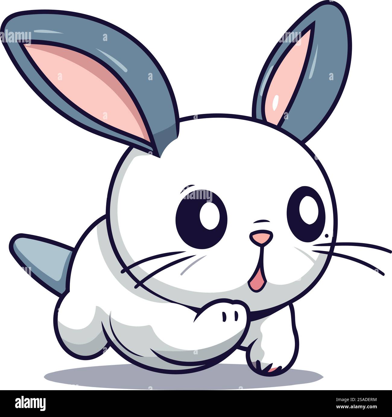 Cute white rabbit running isolated on white background. Vector ...