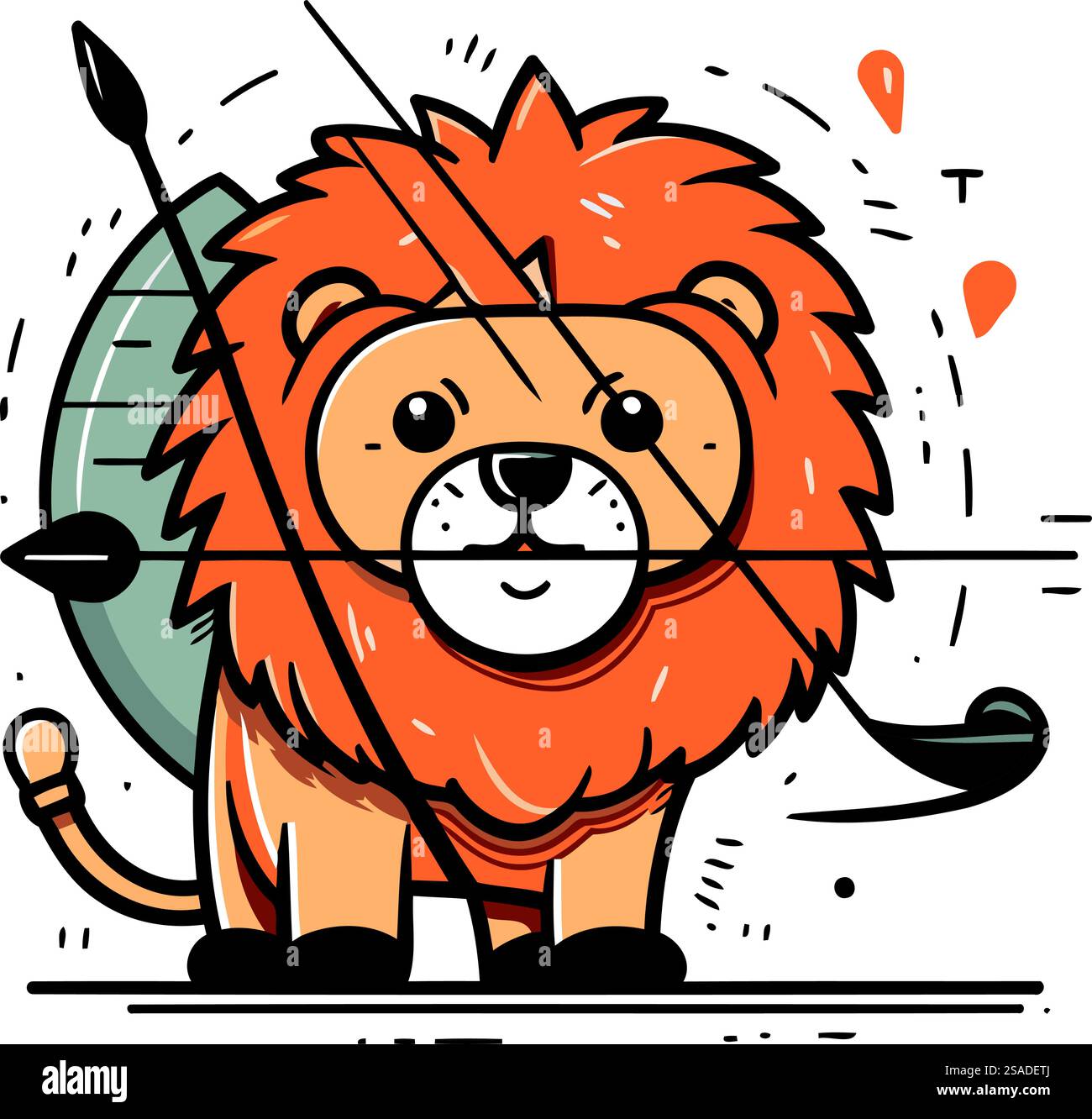 Lion with bow and arrow. Cute cartoon character. Vector illustration ...