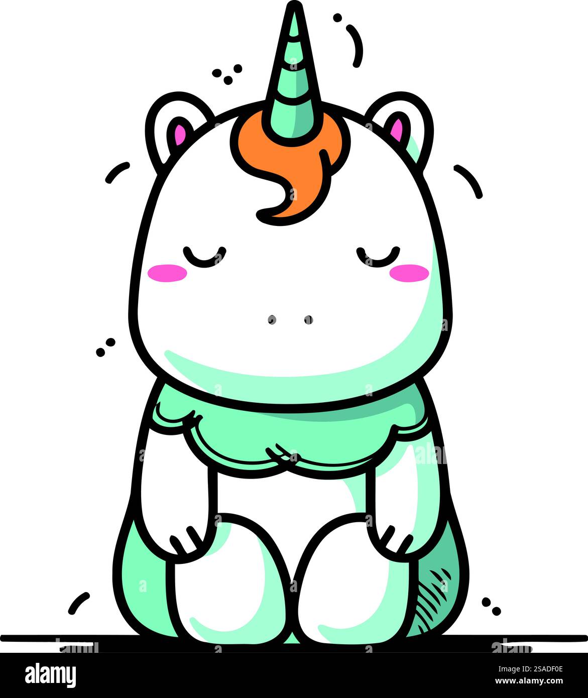 Cute cartoon unicorn sitting on the ground. Vector illustration ...