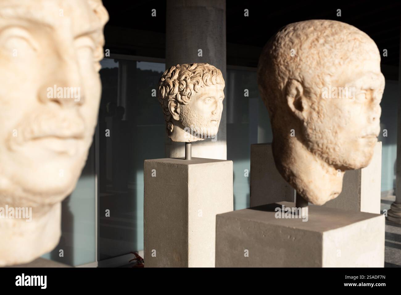 Greek busts in the Stoa of Attalos in the Ancient Agora of Athens ...