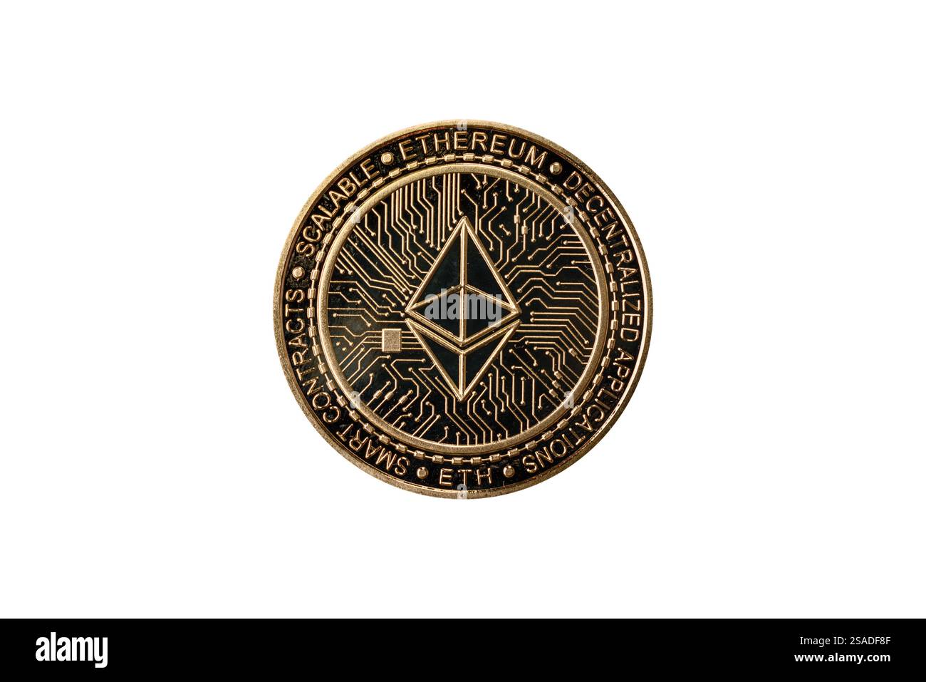 Ethereum cryptocurrency dummy in the form of a round iron coin ...