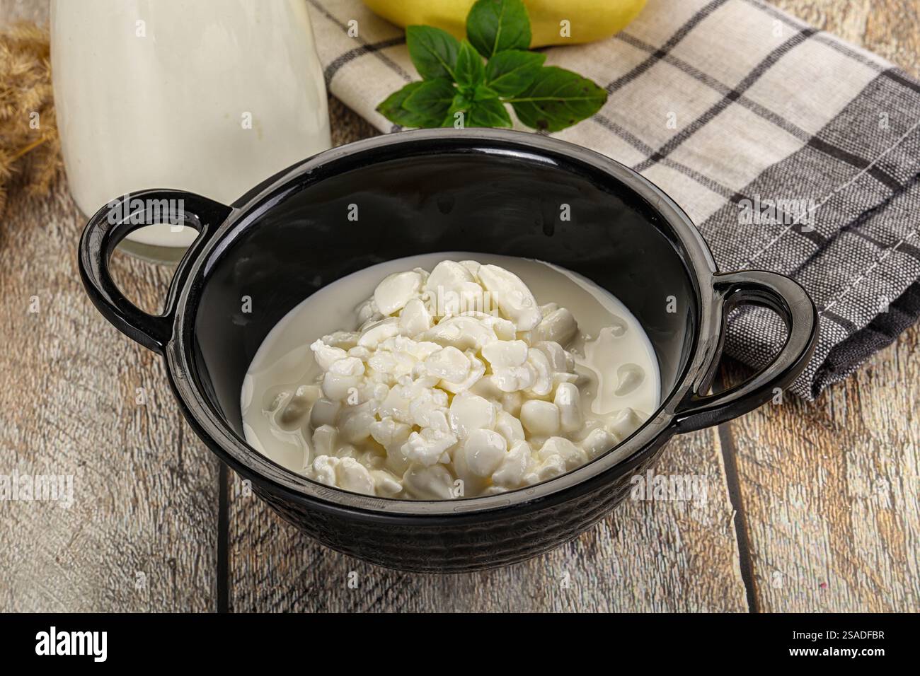 Grain cottage cheese with sour in the bowl Stock Photo - Alamy