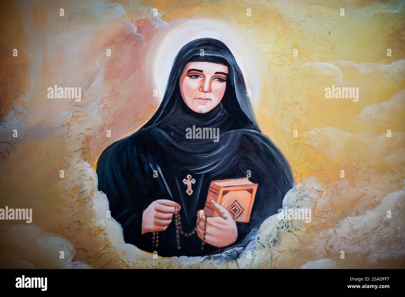 Fresco of Saint Rafka in Saint Charbel's house in Bekaa Kafra, his ...