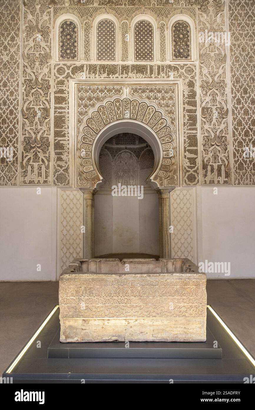 Ben Youssef madrasa (medersa), Marrakesh, Morocco. Prayer hall with ...