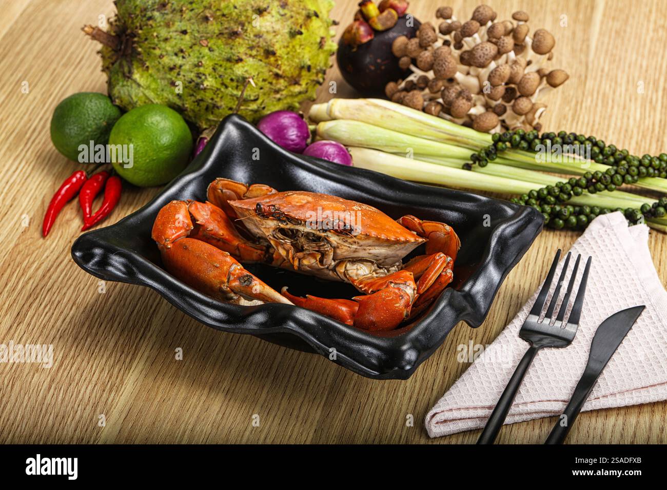 Delicous luxury steamed red crab in the plate Stock Photo - Alamy