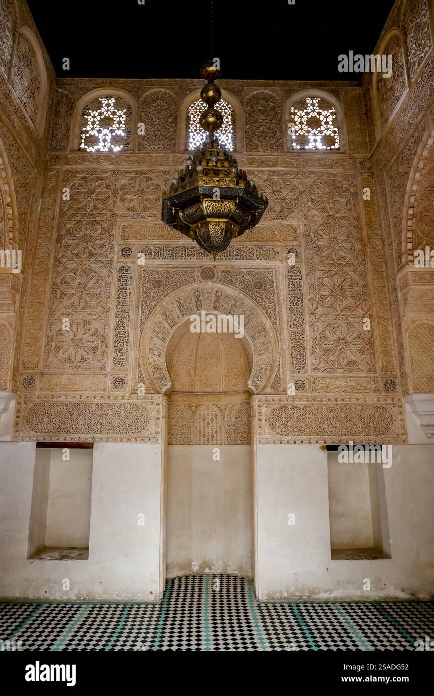 Merinide Abu al Hassan medersa, Sale, Morocco. mihrab in prayer room ...