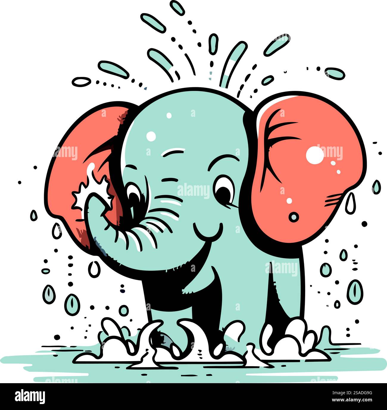 Cute cartoon elephant with a splash of water. Vector illustration Stock ...