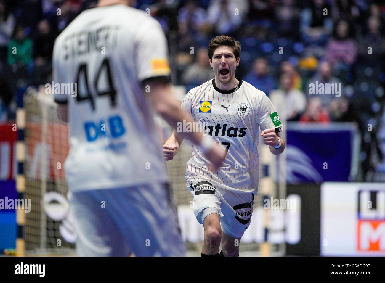 Fornebu 20250129. Germany's Lukas Zerbe during the quarter-final of the ...
