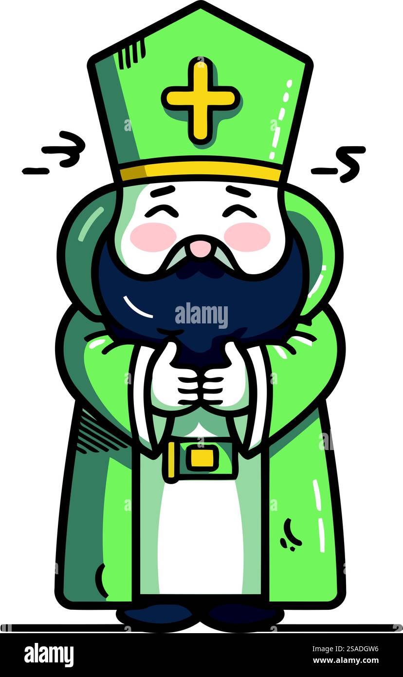 Cartoon illustration of a holy man with a cross in his hand Stock ...