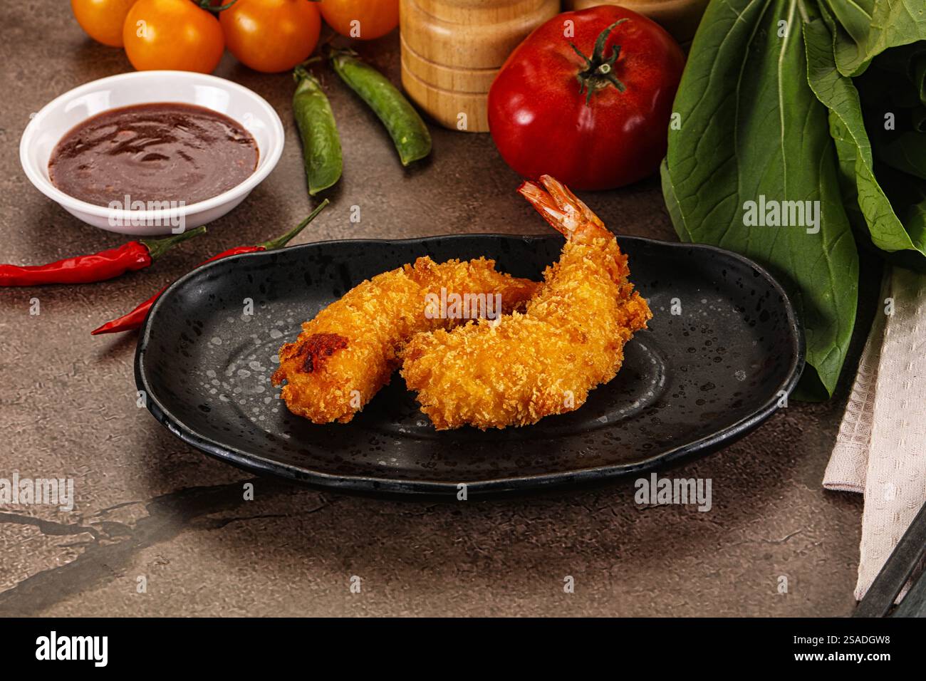 Crispy breaded golden fried prawns with sauce Stock Photo - Alamy