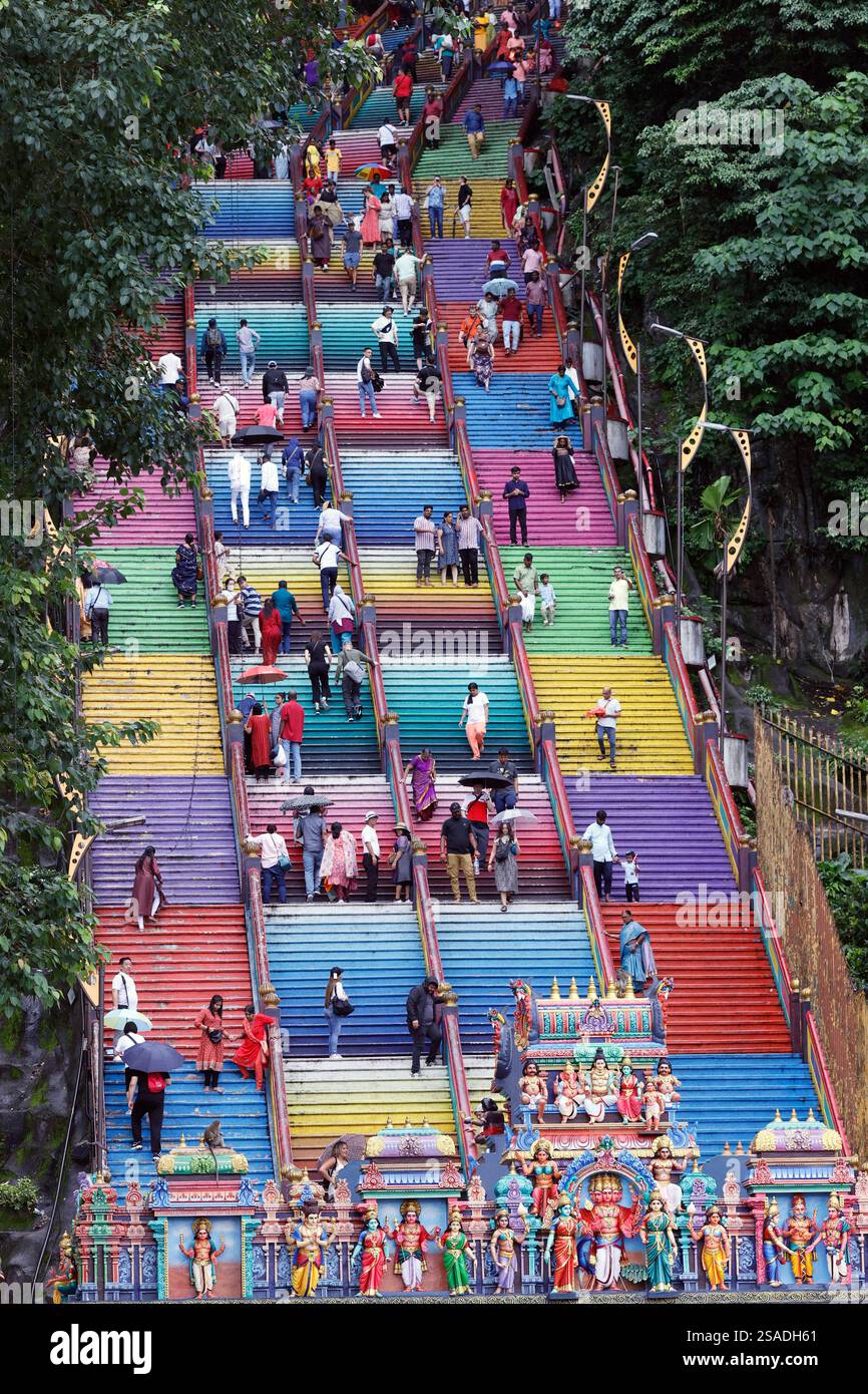 The multi-coloured steps at Batu Caves Hindu Temple. Pilgrimage. Kuala ...