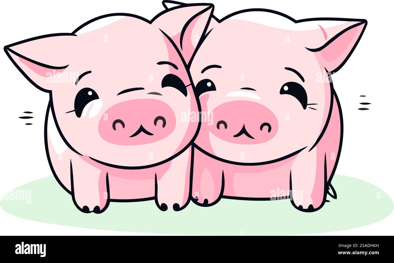 Two cute pigs on white background. Vector illustration in cartoon style ...