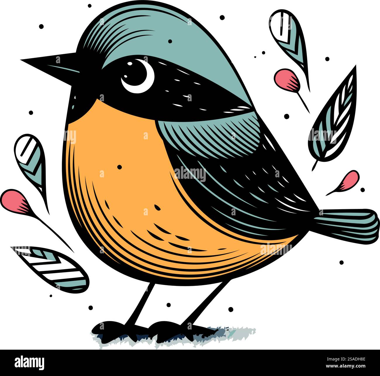 Cute little bird. Hand drawn vector illustration in cartoon style Stock ...