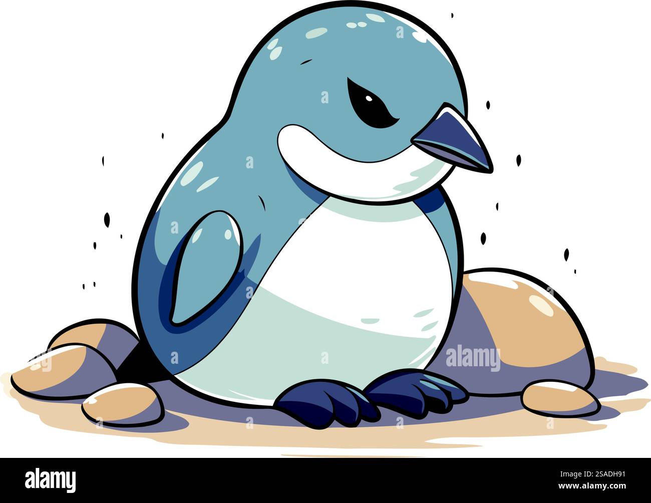 Cute penguin sitting on the rock. Vector cartoon illustration Stock ...