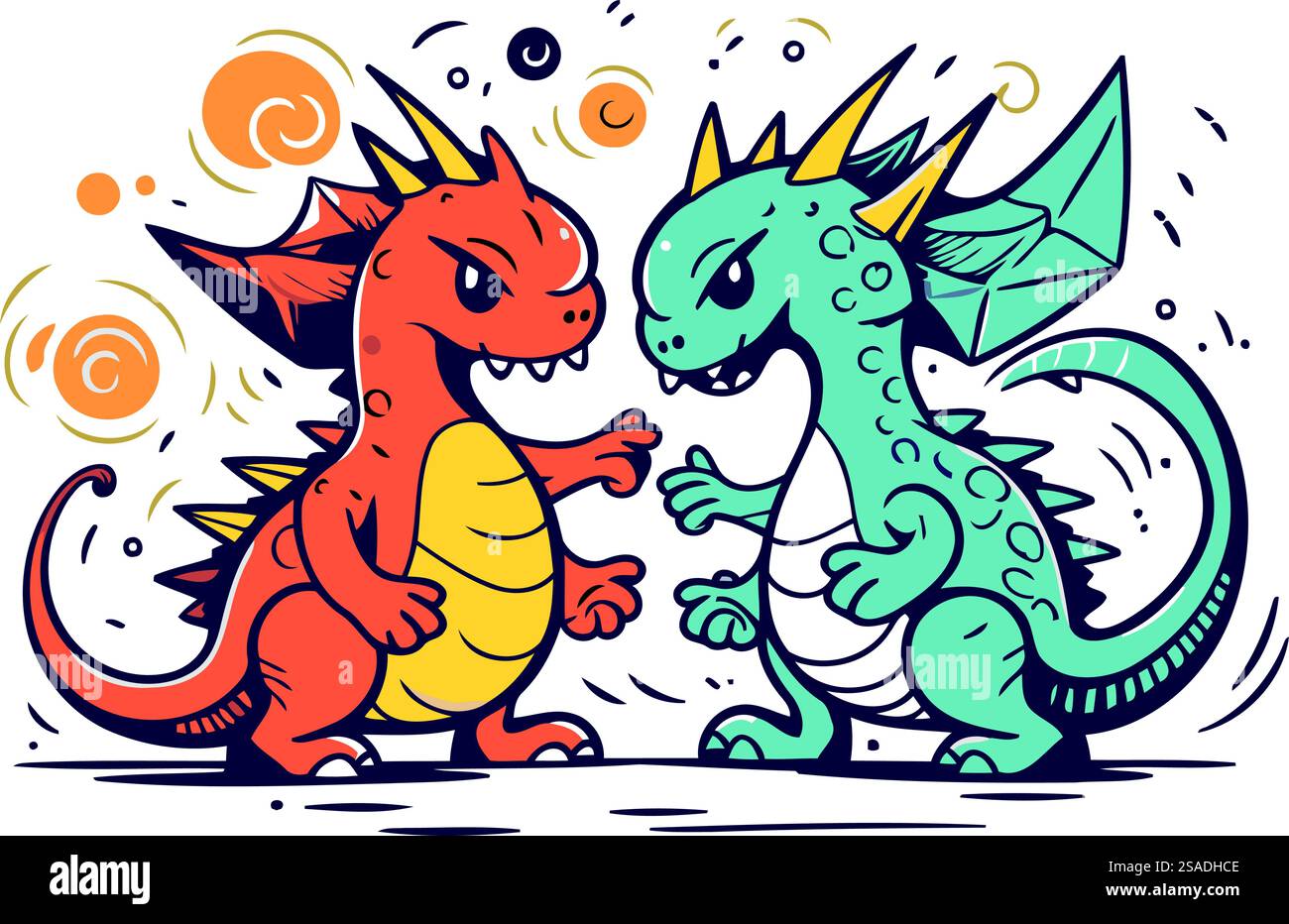 Funny dragon cartoon vector illustration. Hand drawn dragon doodle ...