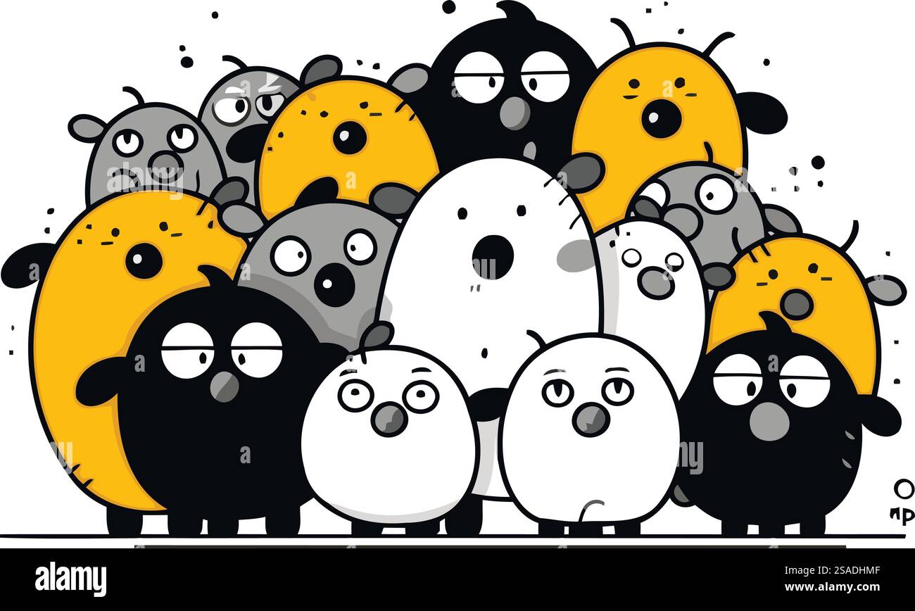Cute monster group. Vector illustration in doodle style Stock Vector ...