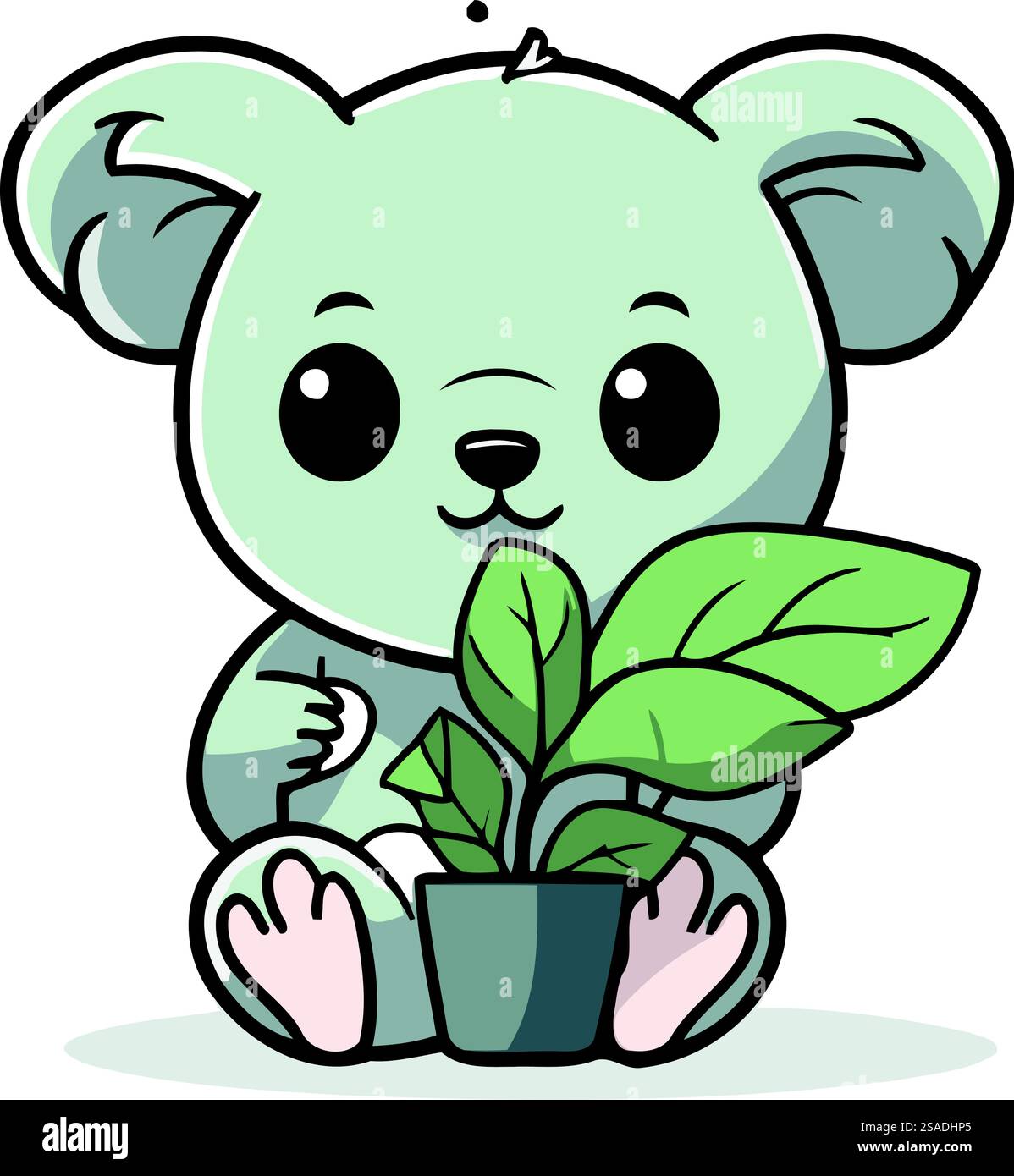 Cute koala holding plant in pot. Cute cartoon vector illustration Stock ...