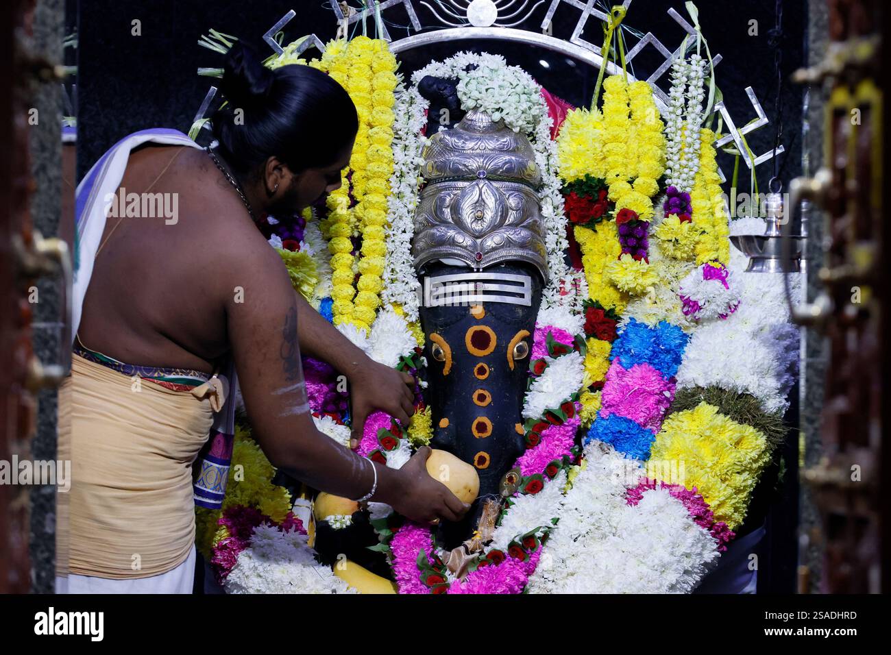 Hindu temple and shrine of Batu Caves. Hindu elephant God Ganesh ...
