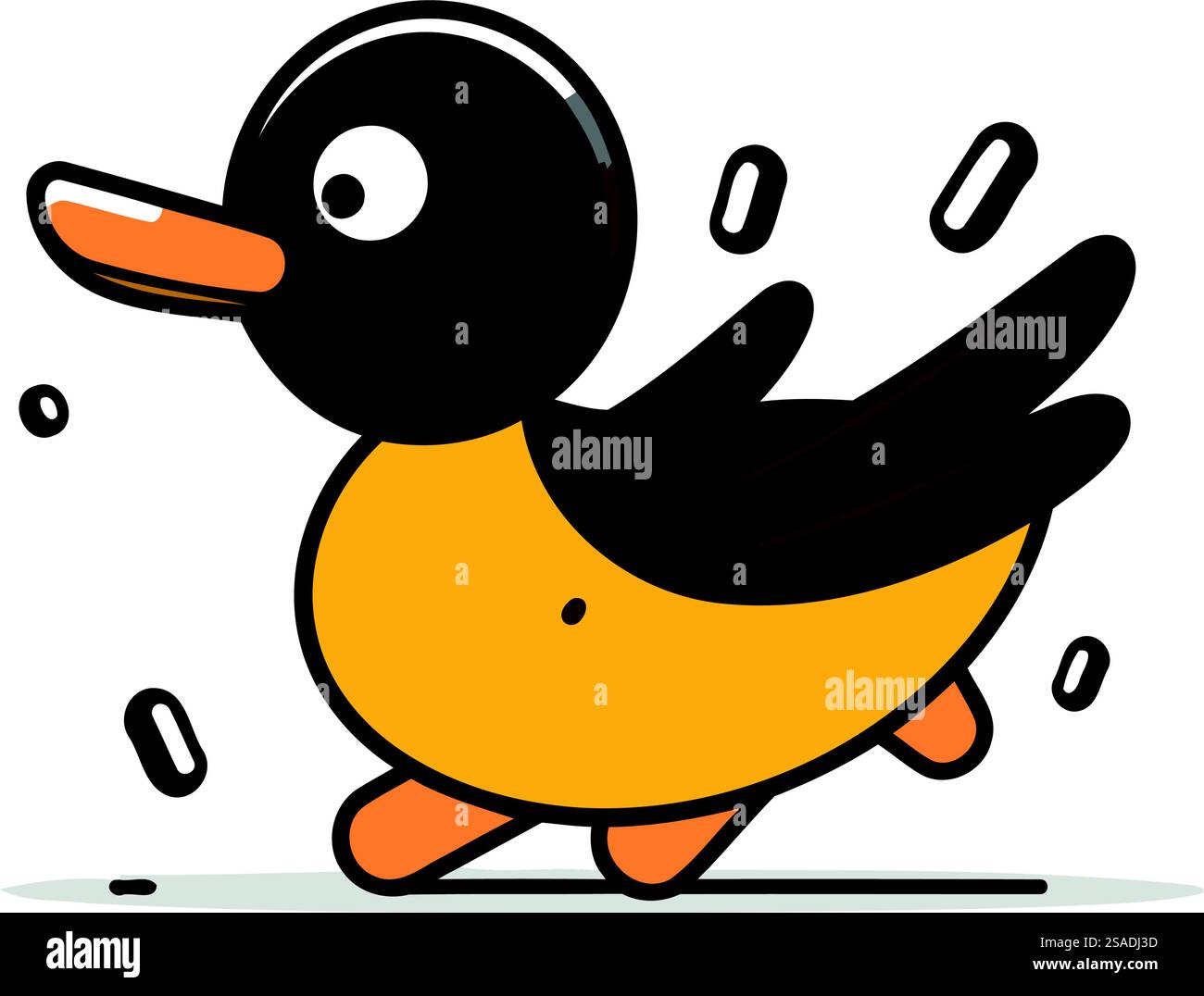 Cute cartoon duck running on white background. Vector illustration in ...
