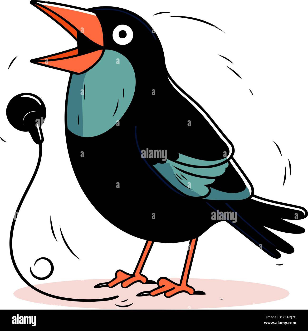 Cute black crow with microphone. Vector illustration in cartoon style ...