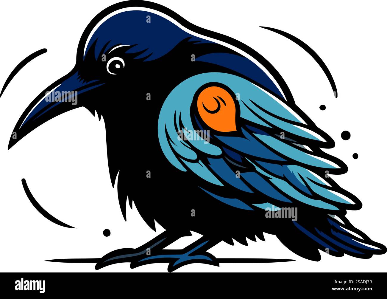 vector illustration of a black crow with an orange eye in its beak ...