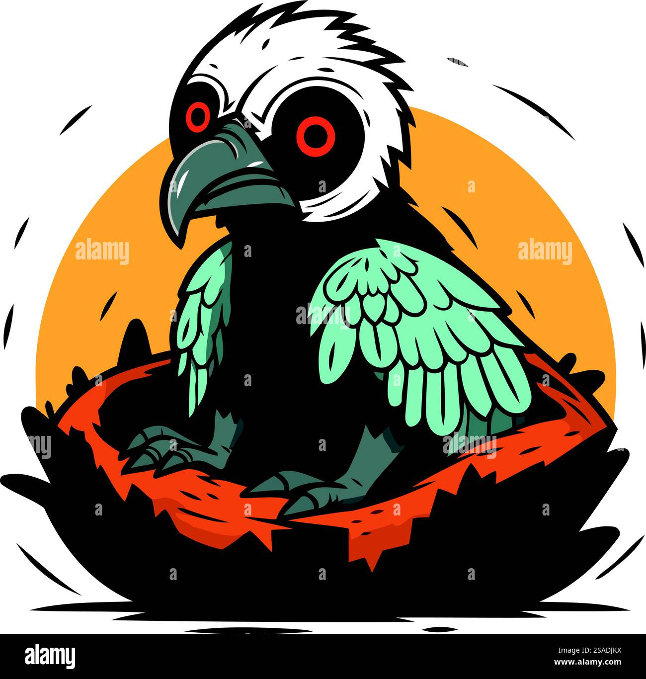 Illustration of a crow sitting in a nest. Vector illustration Stock ...
